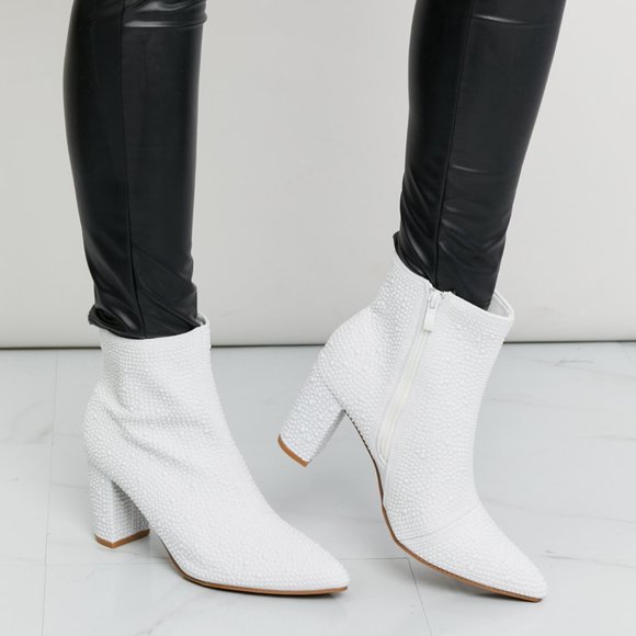 Forever Link | Shoes | Forever Link Rhinestone Pointed Toe Booties In Ivory | Poshmark